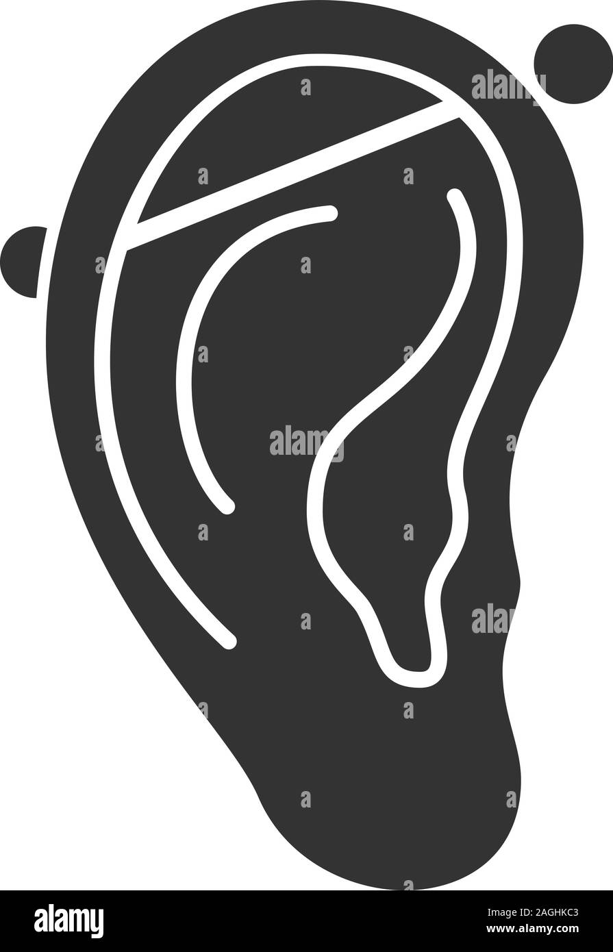 Industrial piercing glyph icon. Pierced ear cartilage. Silhouette ...