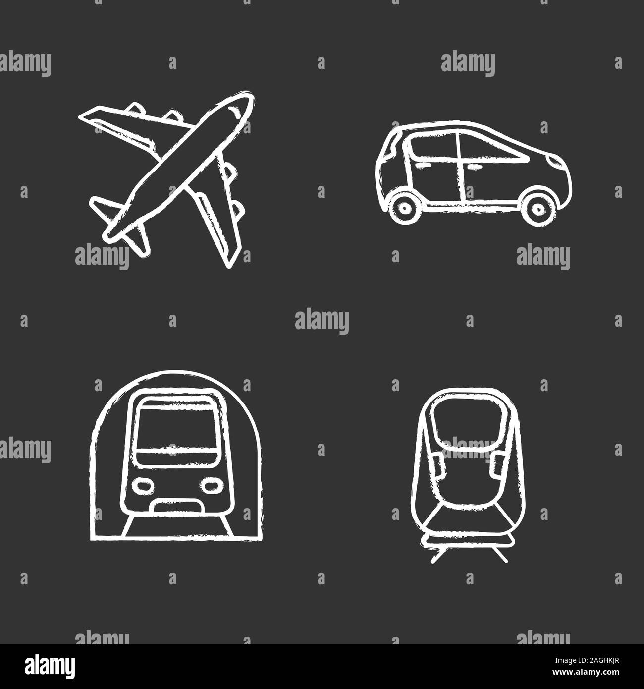 Public transport chalk icons set. Modes of transport. Airplane, car ...