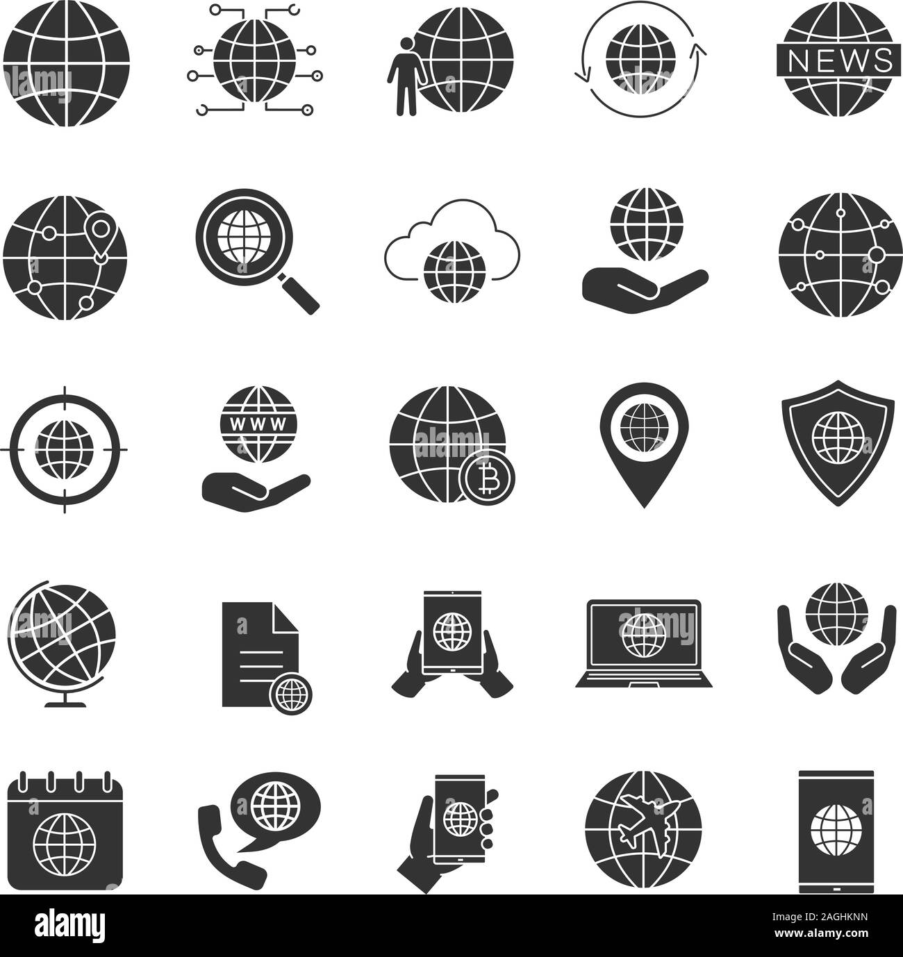 Worldwide glyph icons set. Silhouette symbols. Internet connection ...