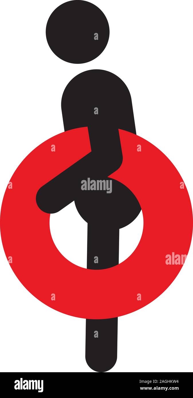 Person holding lifebuoy silhouette icon. Life donut, lifebelt ...