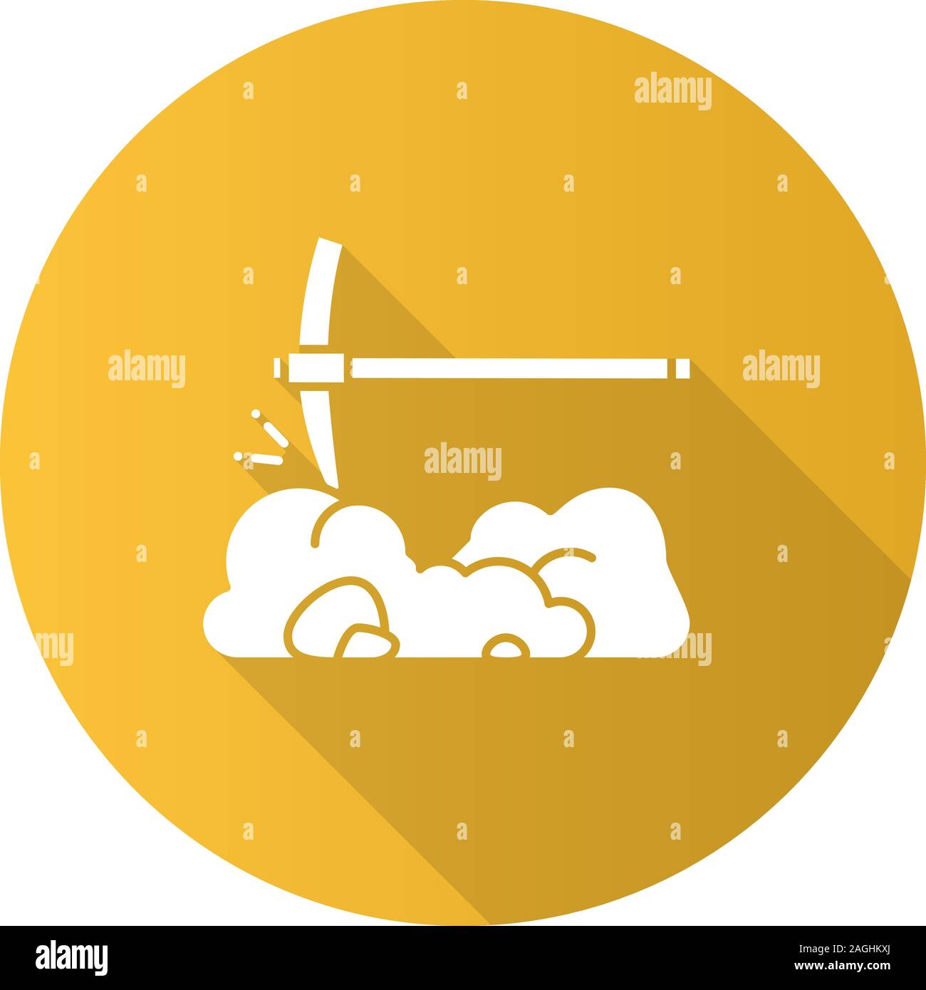 Pick axe breaking rocks flat linear long shadow icon. Mining. Navvy pick. Vector outline symbol ...