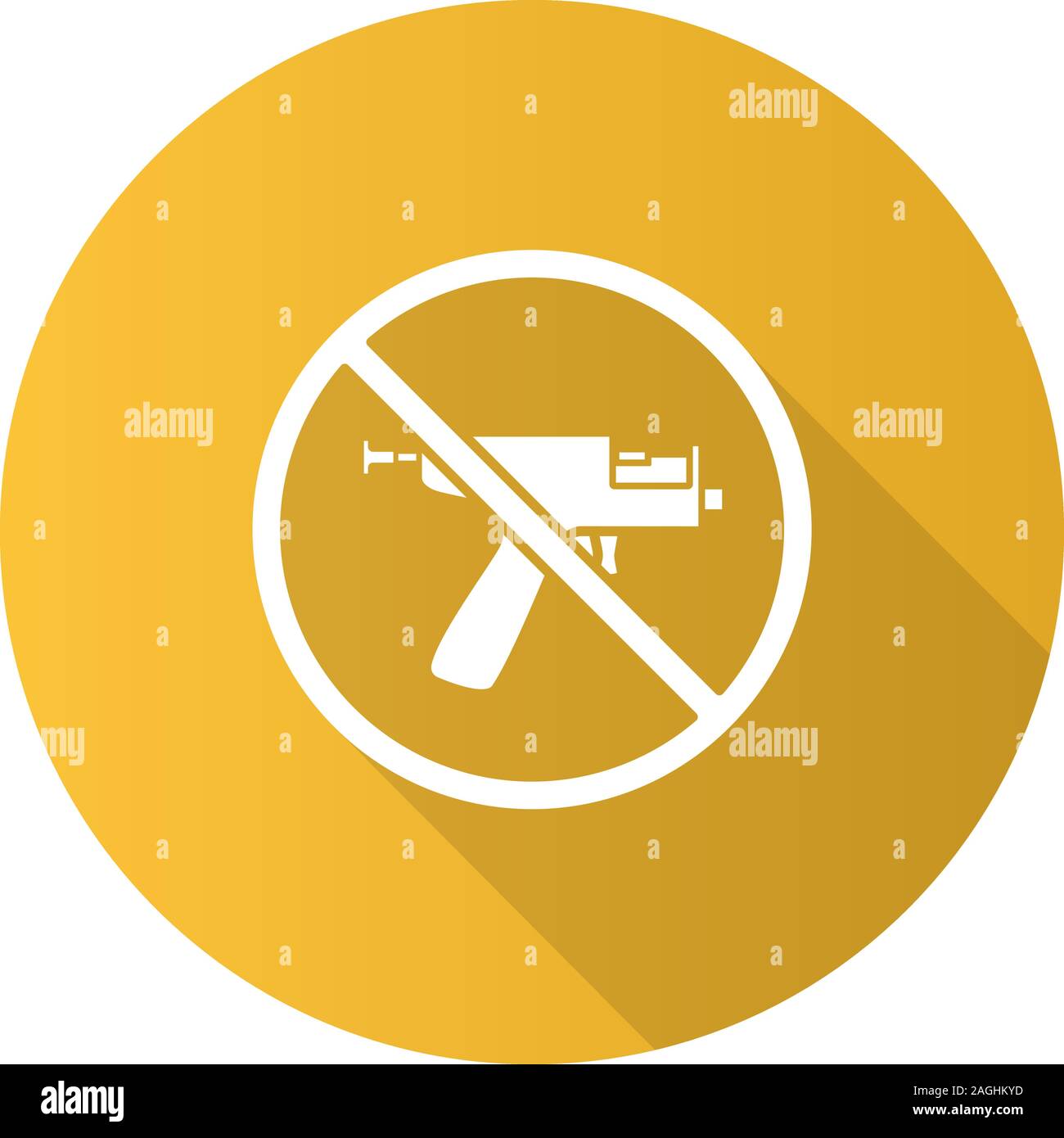 Forbidden sign with piercing gun flat design long shadow glyph icon. No ...
