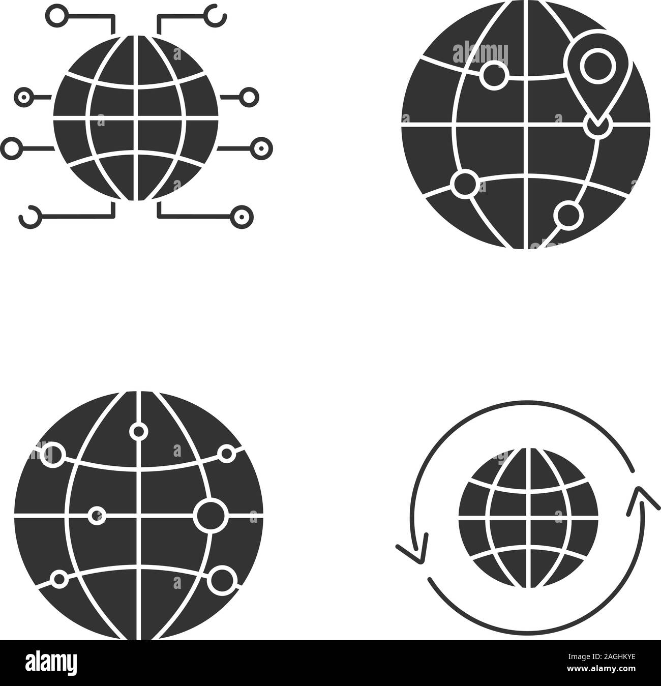 Worldwide glyph icons set. Internet connection, international route map ...