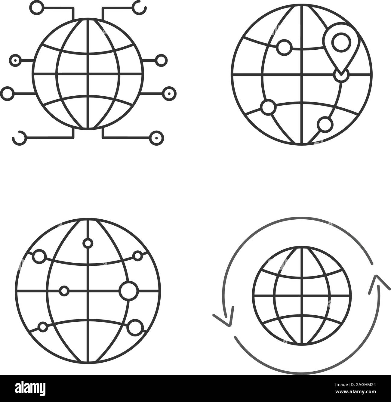 Worldwide linear icons set. Internet connection, international route ...