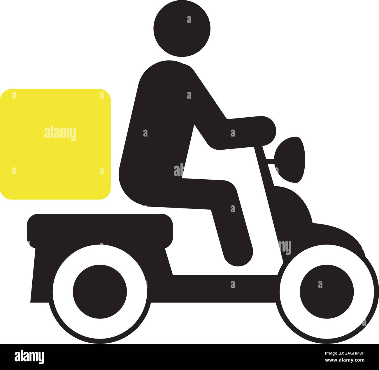 Person driving delivery scooter silhouette icon. Pizza delivery ...