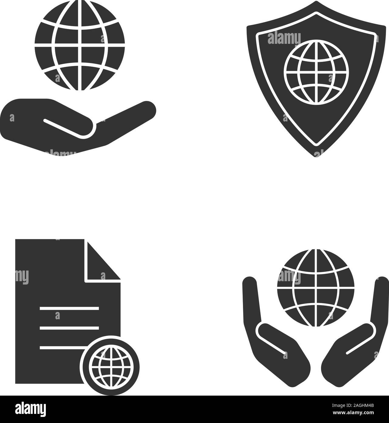 Safe internet connection glyph icons set. Hands holding globe, Earth ...
