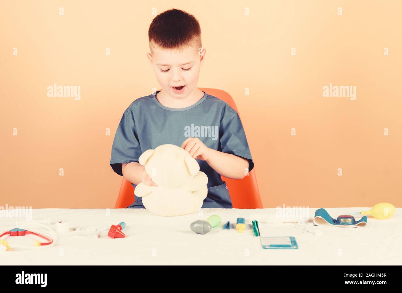 Medical examination. Medical education. Boy cute child future doctor ...