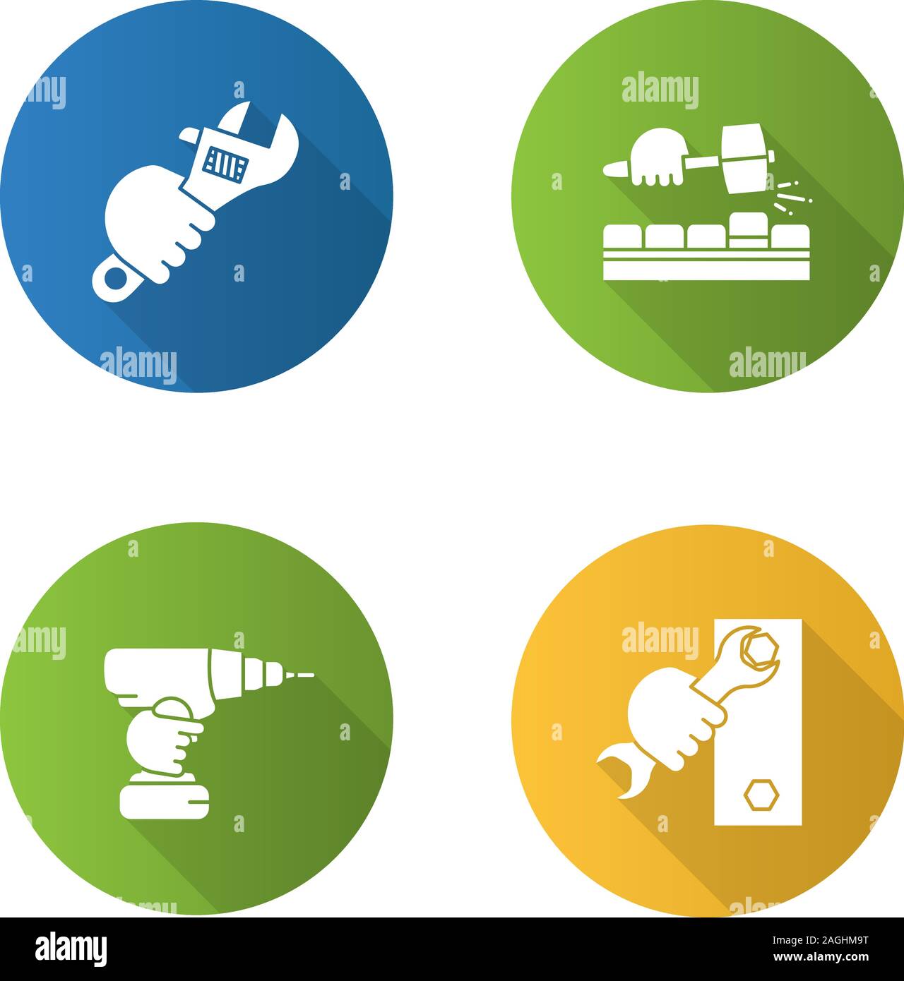 Construction tools flat design long shadow glyph icon. Wrench in hand ...