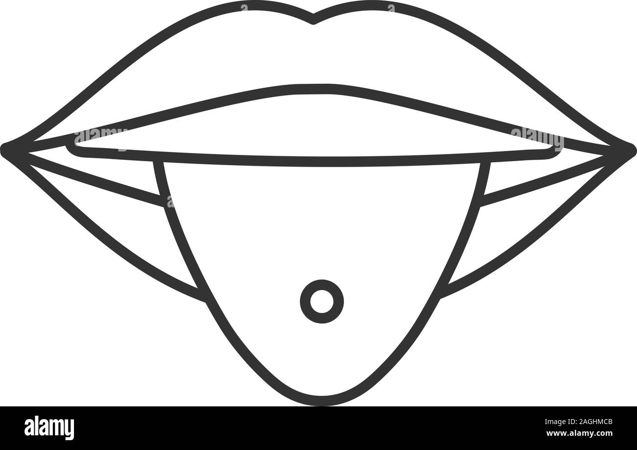 Pierced tongue linear icon. Thin line illustration. Tongue with ring ...