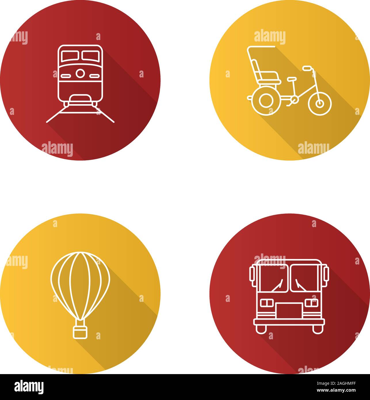 Public transport flat linear long shadow icons set. Modes of transport ...