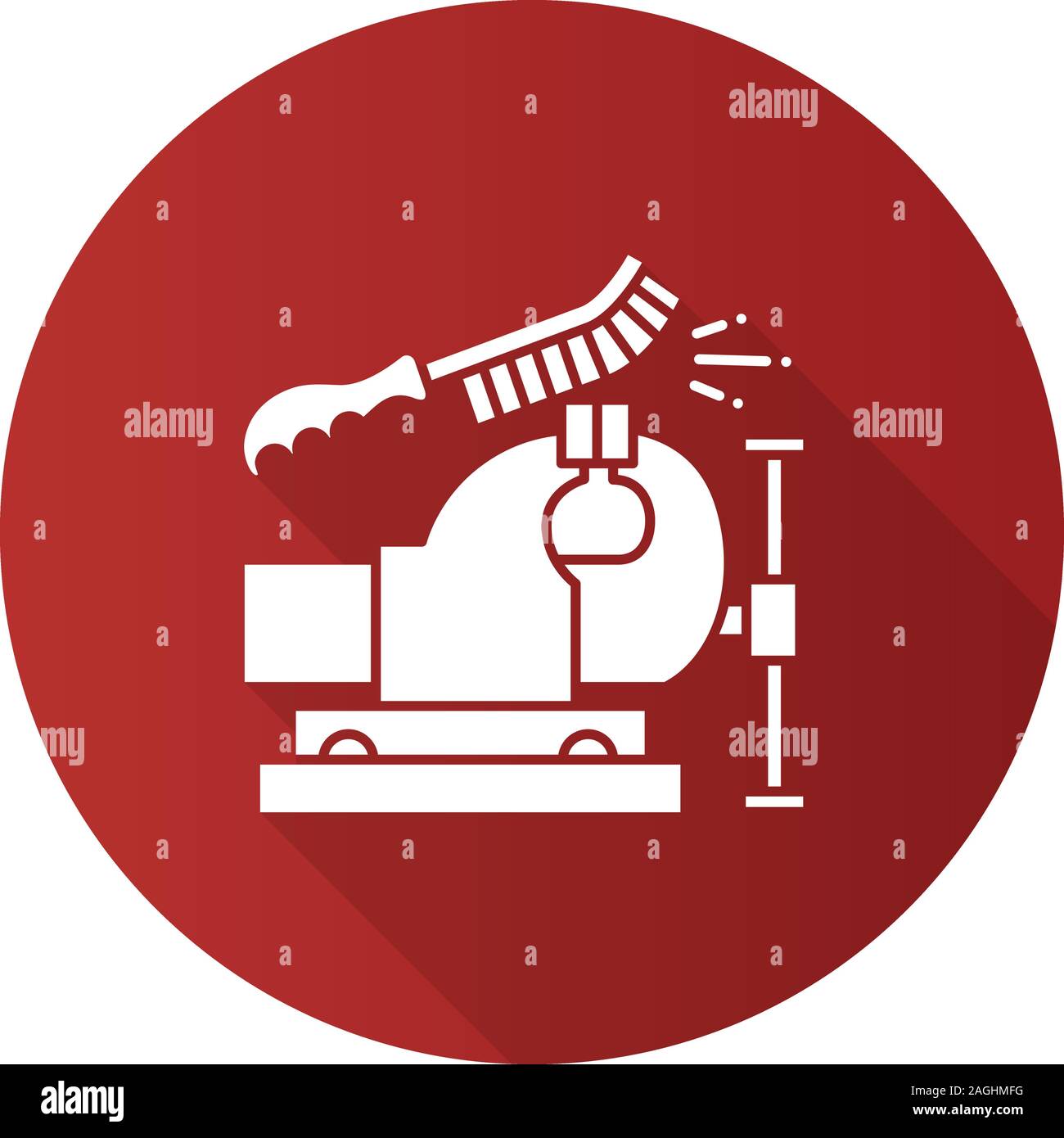 Bench vice cleaning with wire brush flat linear long shadow icon. Leg ...