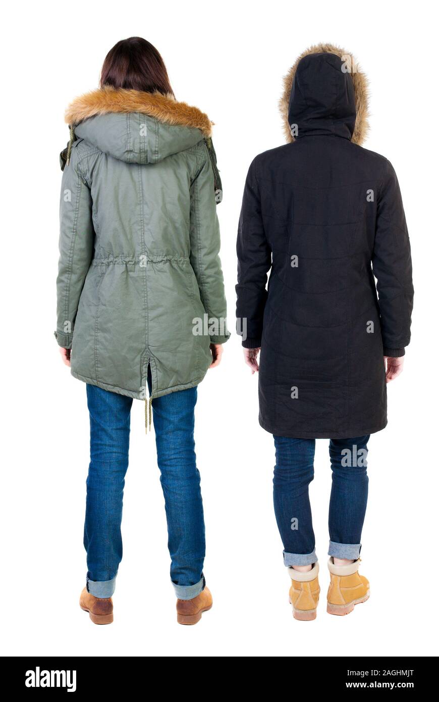 Back view of couple in winter jacket. beautiful friendly girl and guy ...