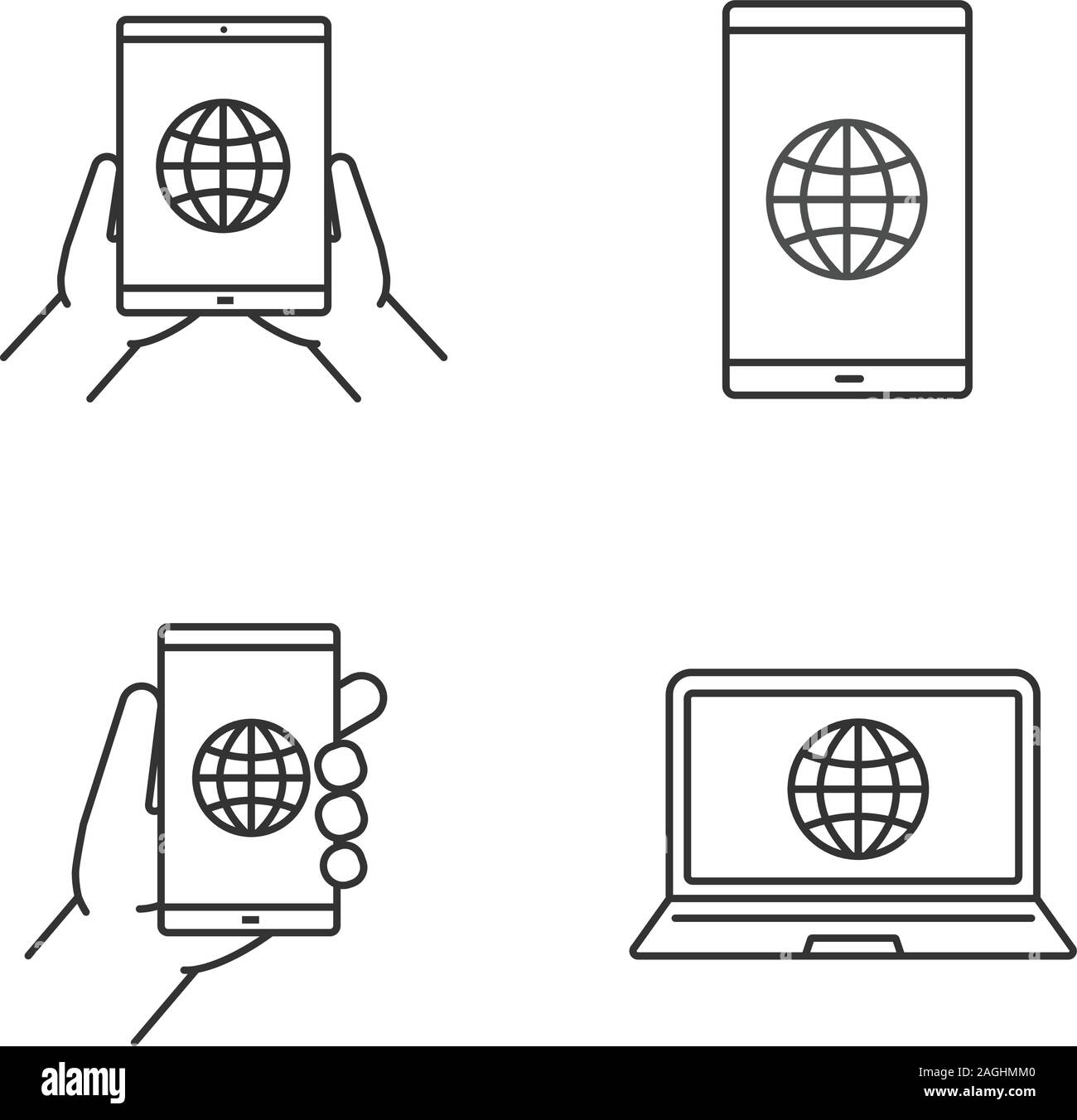 Internet connection linear icons set. Thin line contour symbols. Hand ...