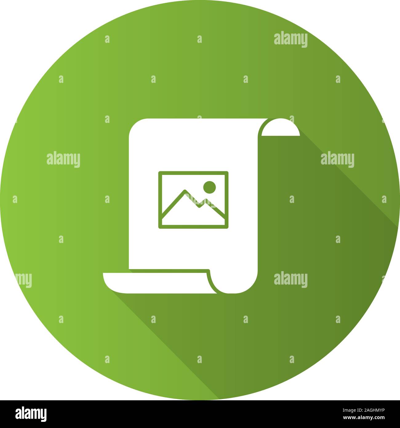 Paper scroll with image flat design long shadow glyph icon. Printing ...