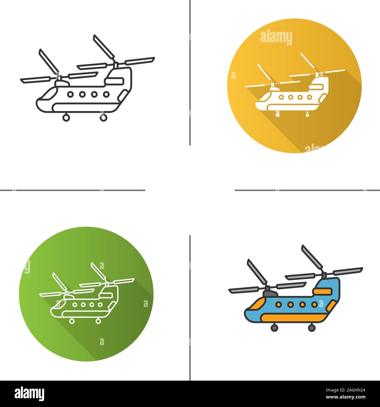 Military helicopter icon. Flat design, linear and color styles ...