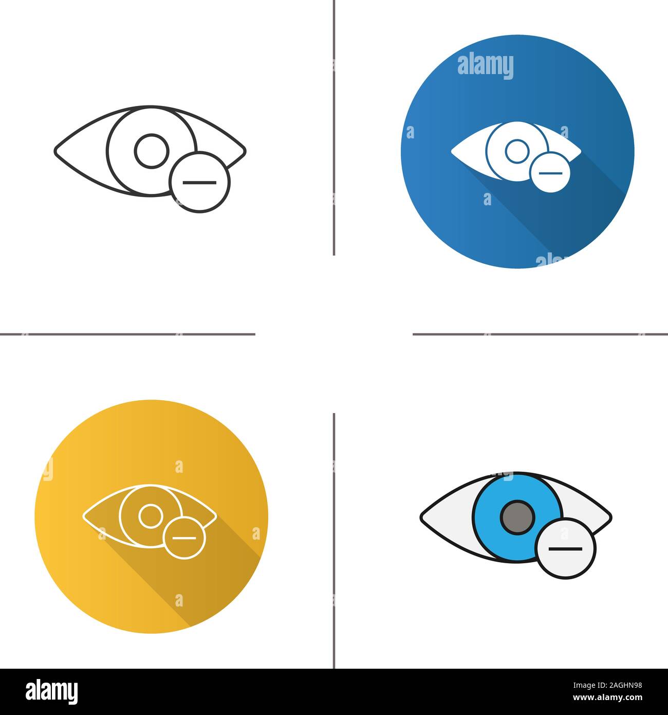 Human eye with minus sign icon. Flat design, linear and color styles ...