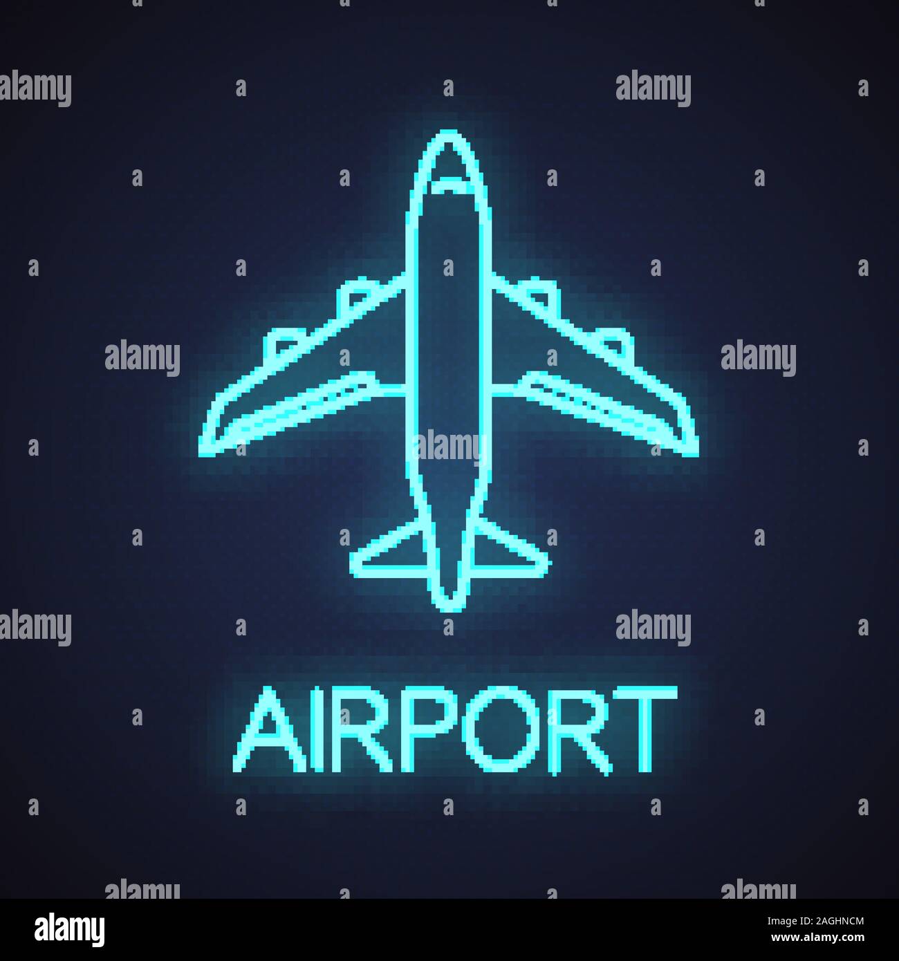 Airplane neon light icon. Airliner. Plane. Airport glowing sign. Vector ...