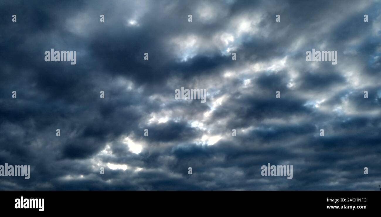 Rainy sky. Stormy weather. Sky clouds. Abstract blurred cyan gradient ...