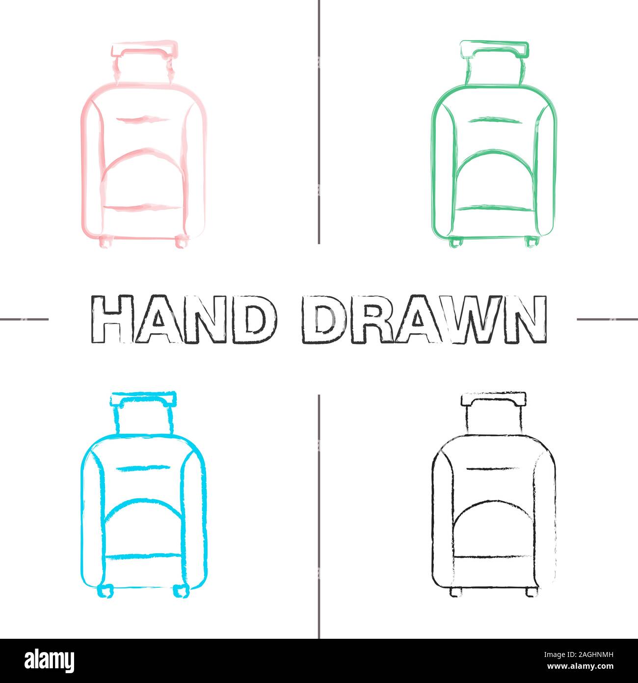 Baggage hand drawn icons set. Luggage. Wheeled travel bag with handle ...