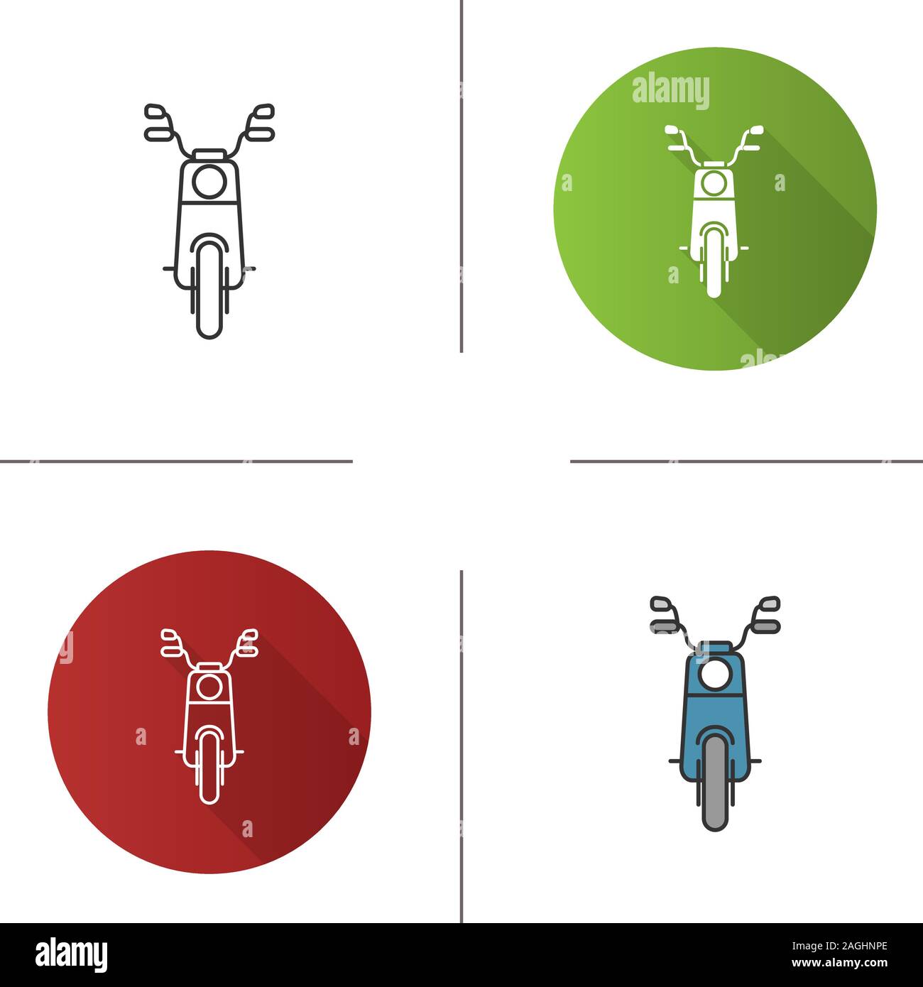 Scooter in front view icon. Flat design, linear and color styles ...