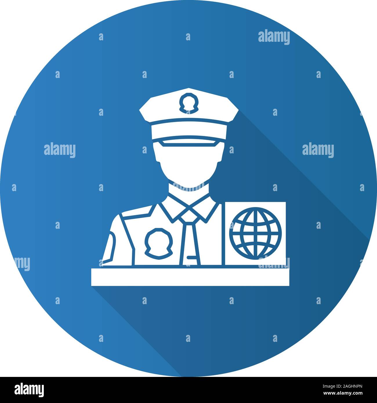 Passport Control Officer Flat Design Long Shadow Glyph Icon Border Protection Service Vector