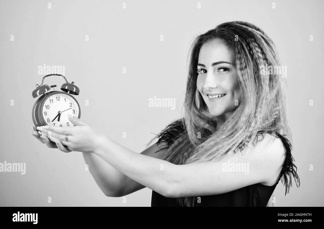 Woman alarm clock yawn Black and White Stock Photos & Images - Alamy