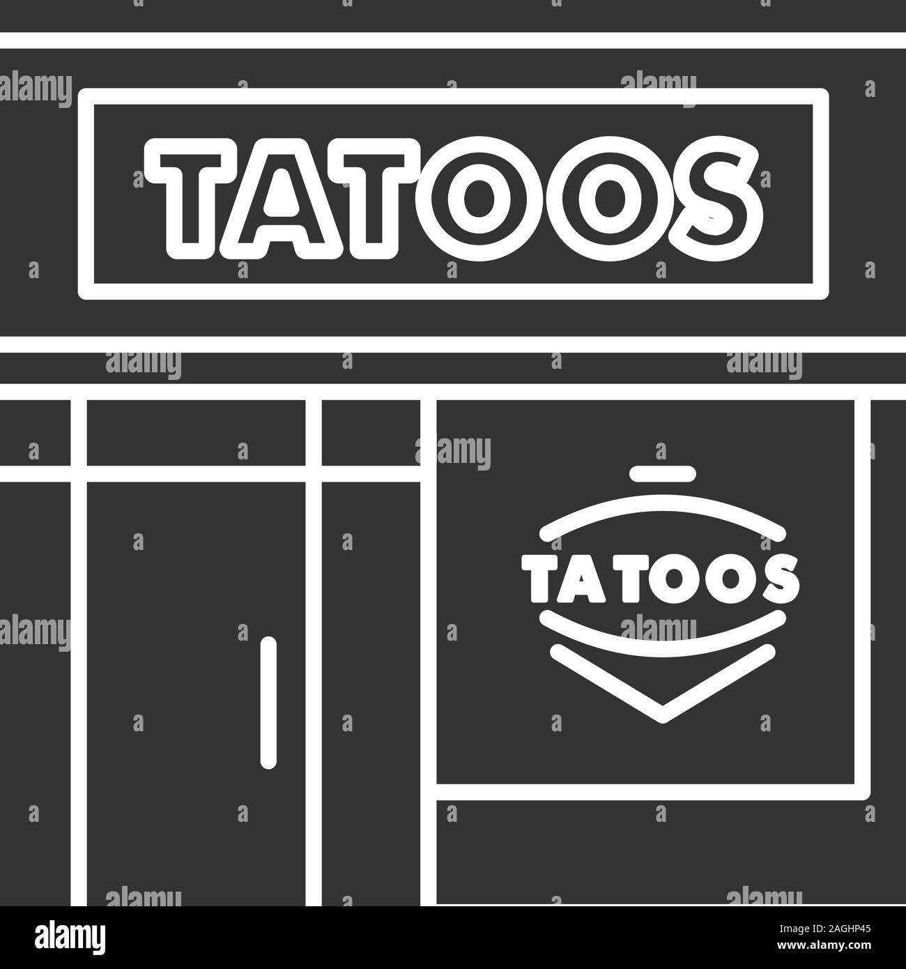 Tattoo studio facade glyph icon. Silhouette symbol. Tattoo parlour ...