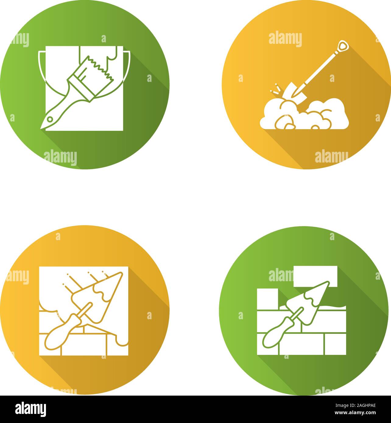 Construction tools flat design long shadow glyph icon. Paint bucket ...