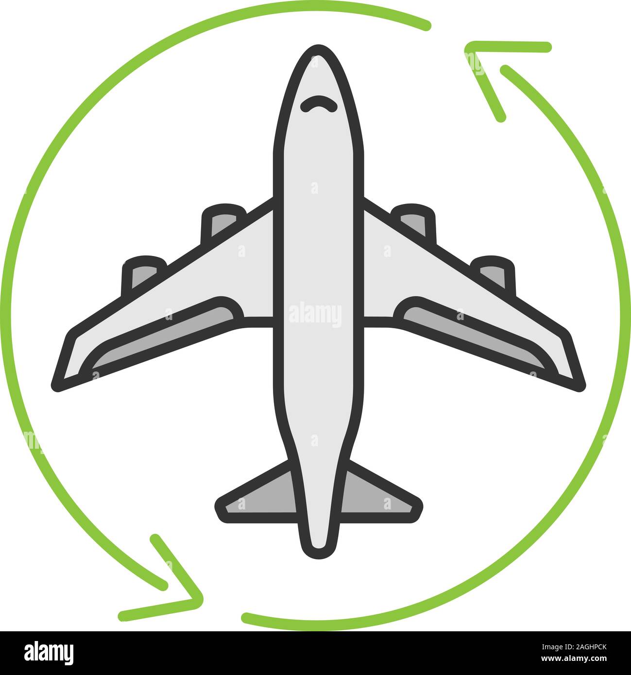 Flight transit color icon. Circle arrow with airplane inside. Plane ...