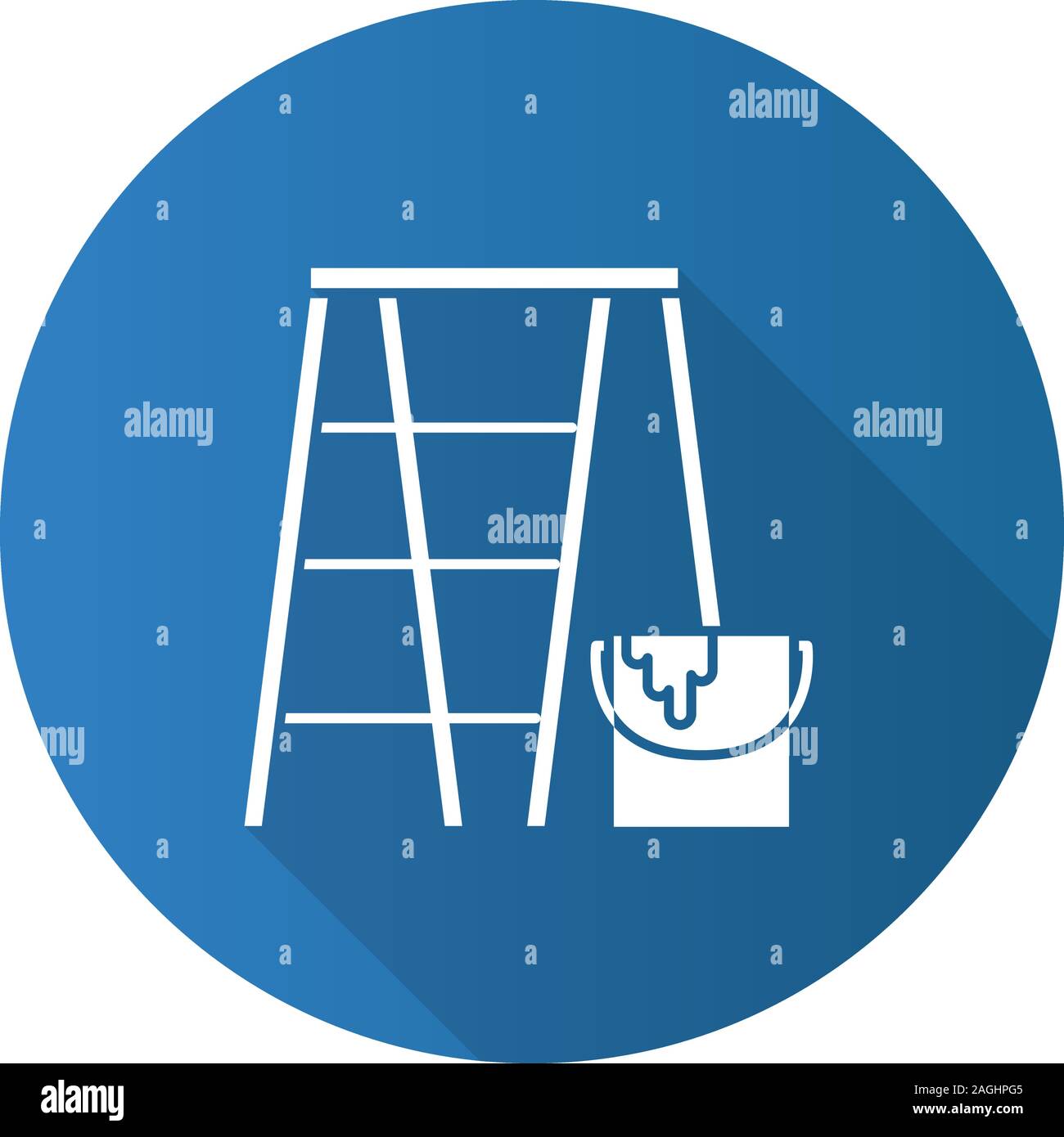 Scaffolding ladder with paint bucket flat linear long shadow icon ...