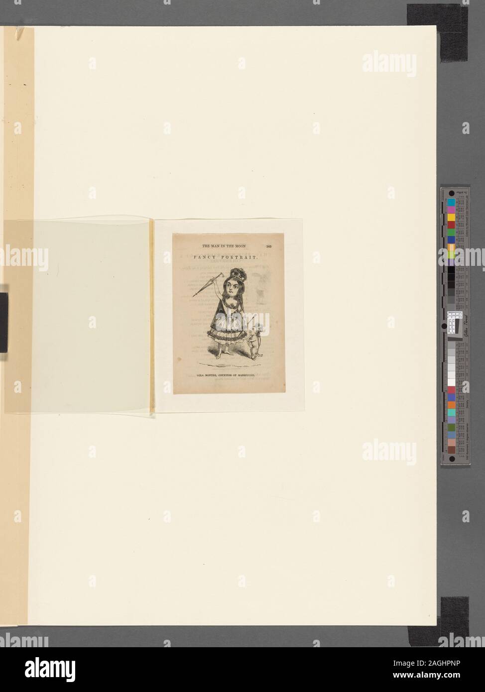 A caricature of Lola Montez, full length to front, looking left ...