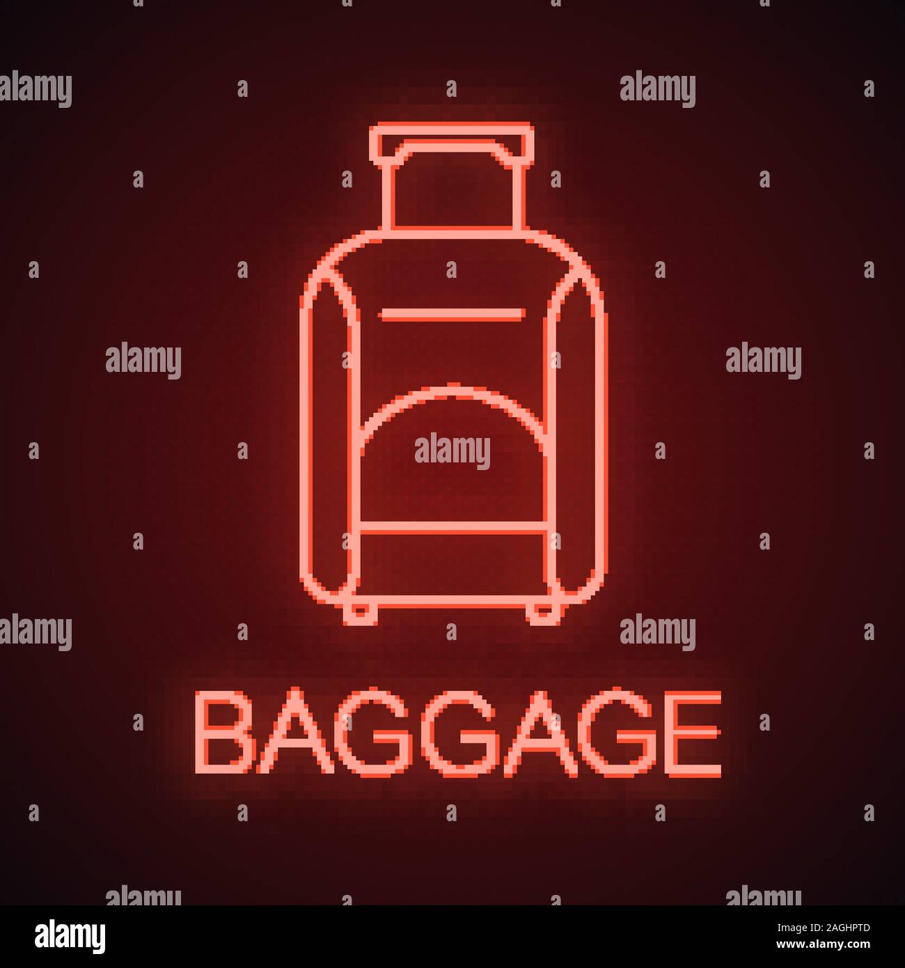 Baggage neon light icon. Luggage. Wheeled travel bag with handle ...