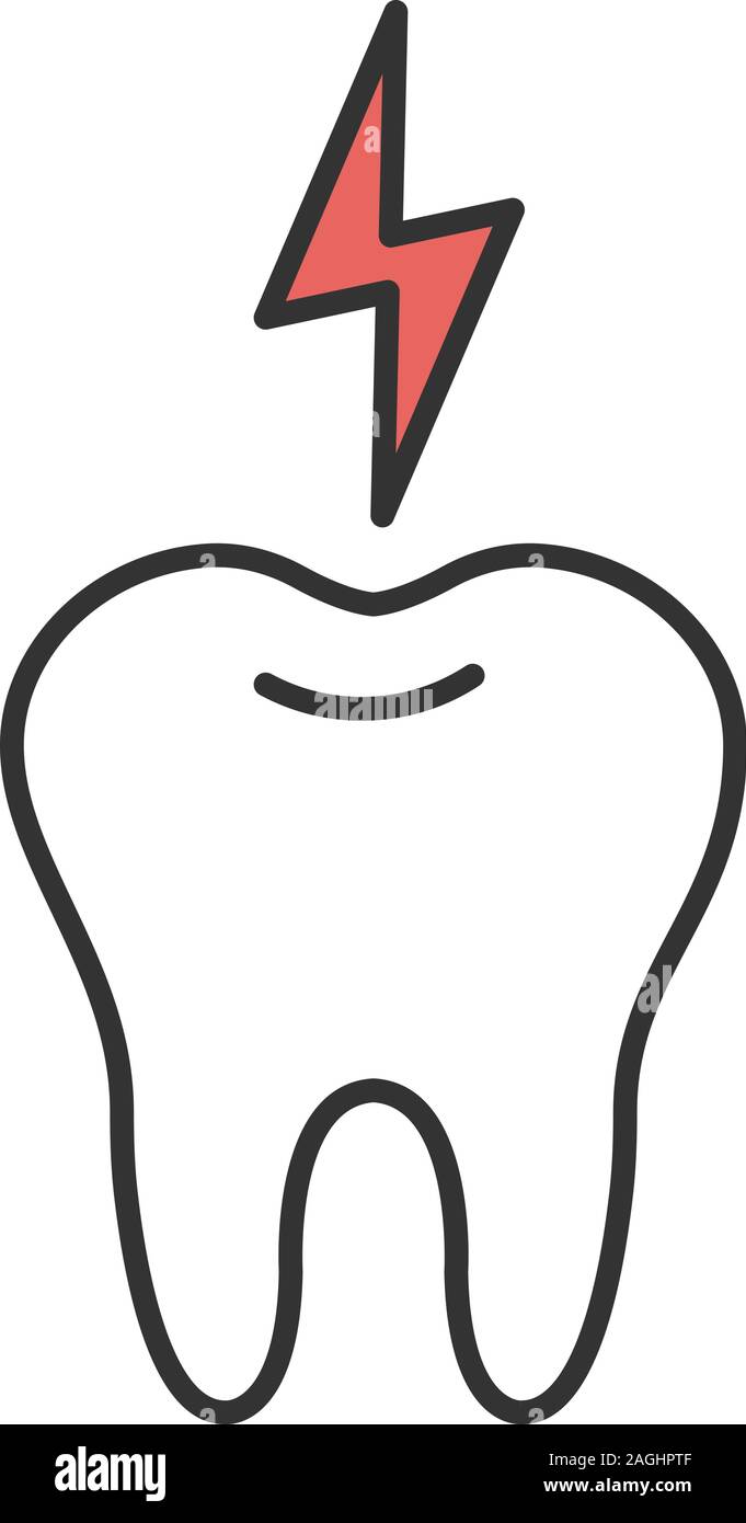 Toothache color icon. Tooth with lightning. Isolated vector ...