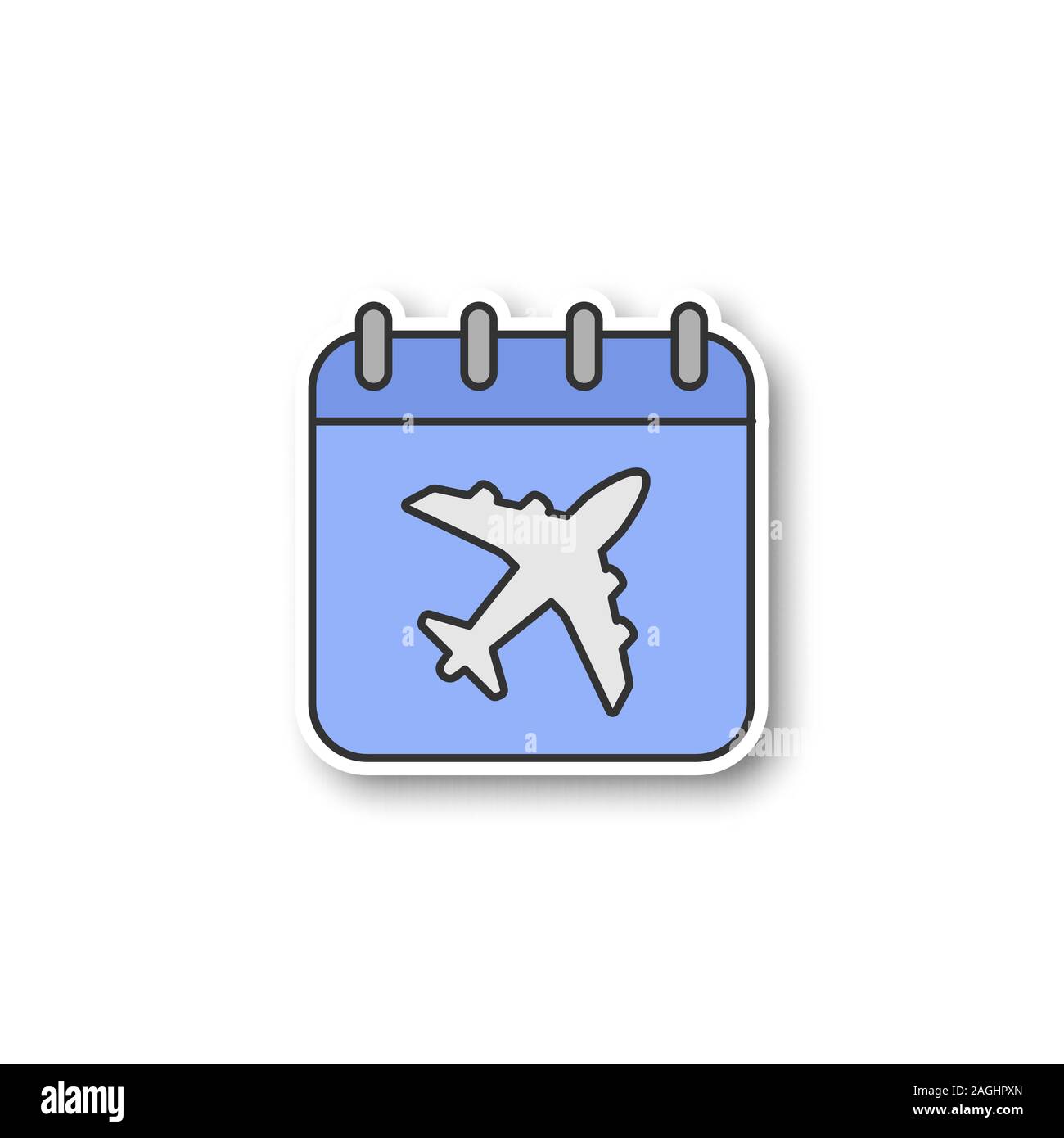 Flight date patch. Calendar page with airplane. Plane departure date ...