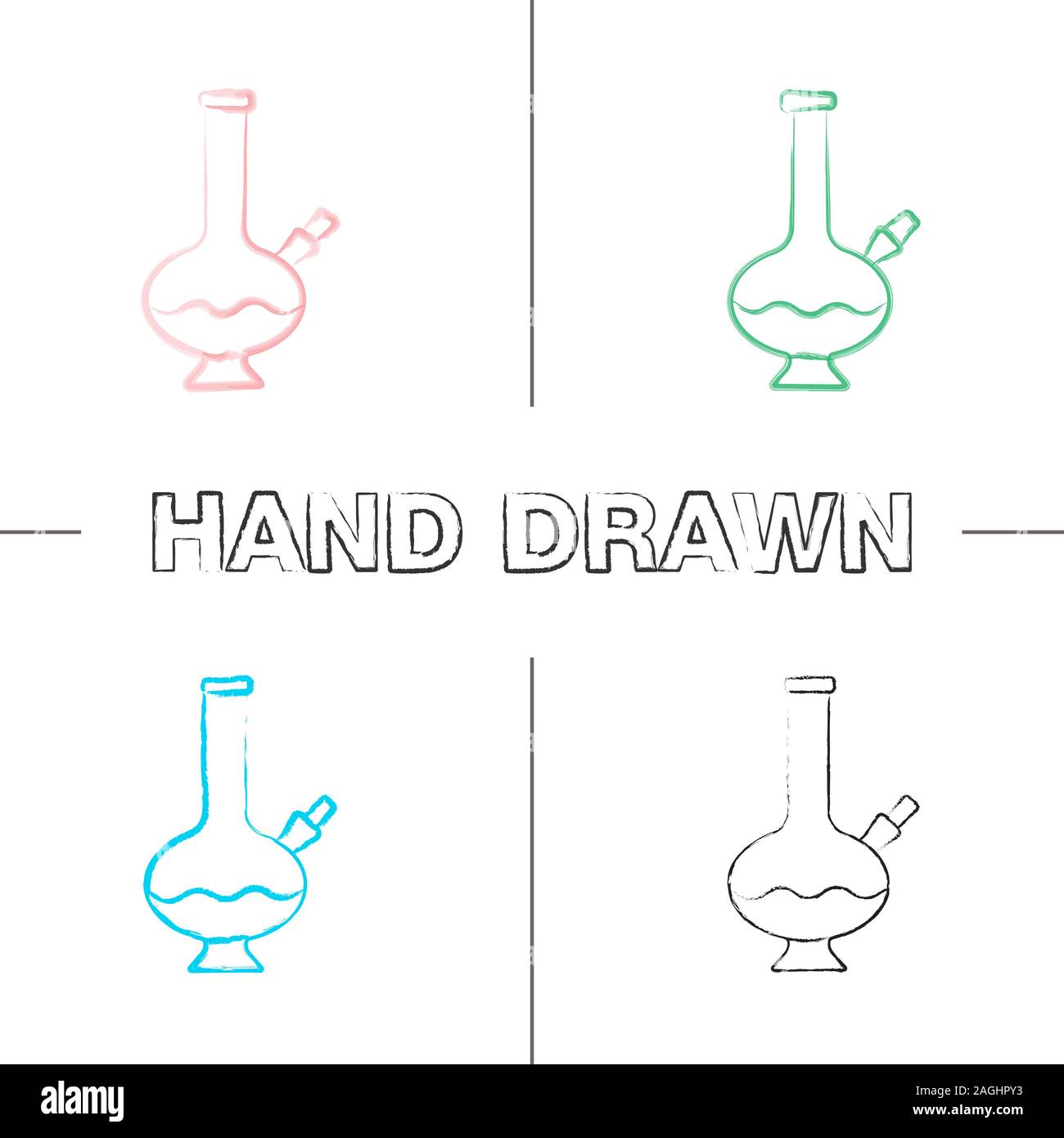 Bong hand drawn icons set. Marijuana water pipe. Color brush stroke ...