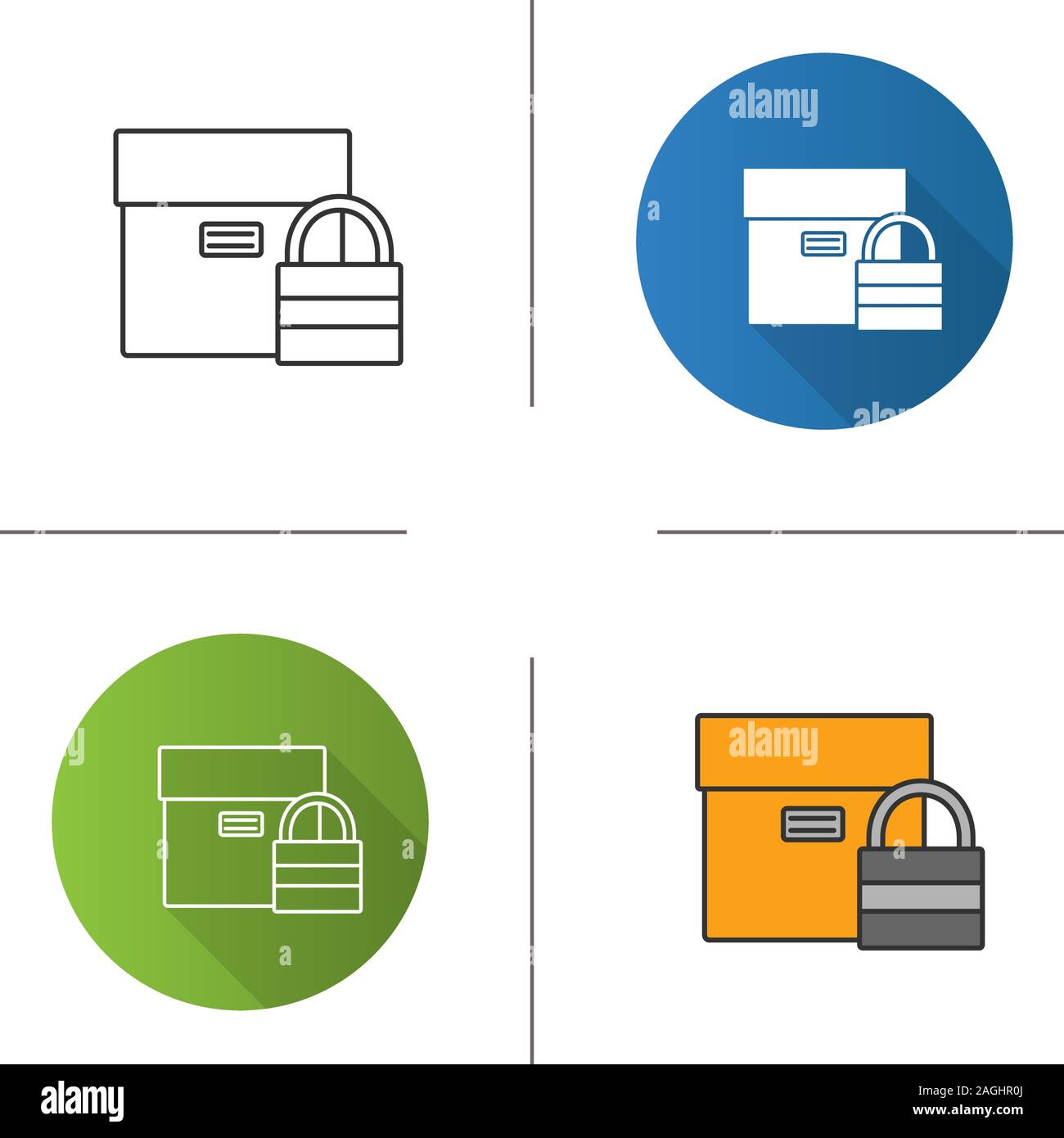 Secure delivery icon. Cardboard box with padlock. Flat design, linear ...