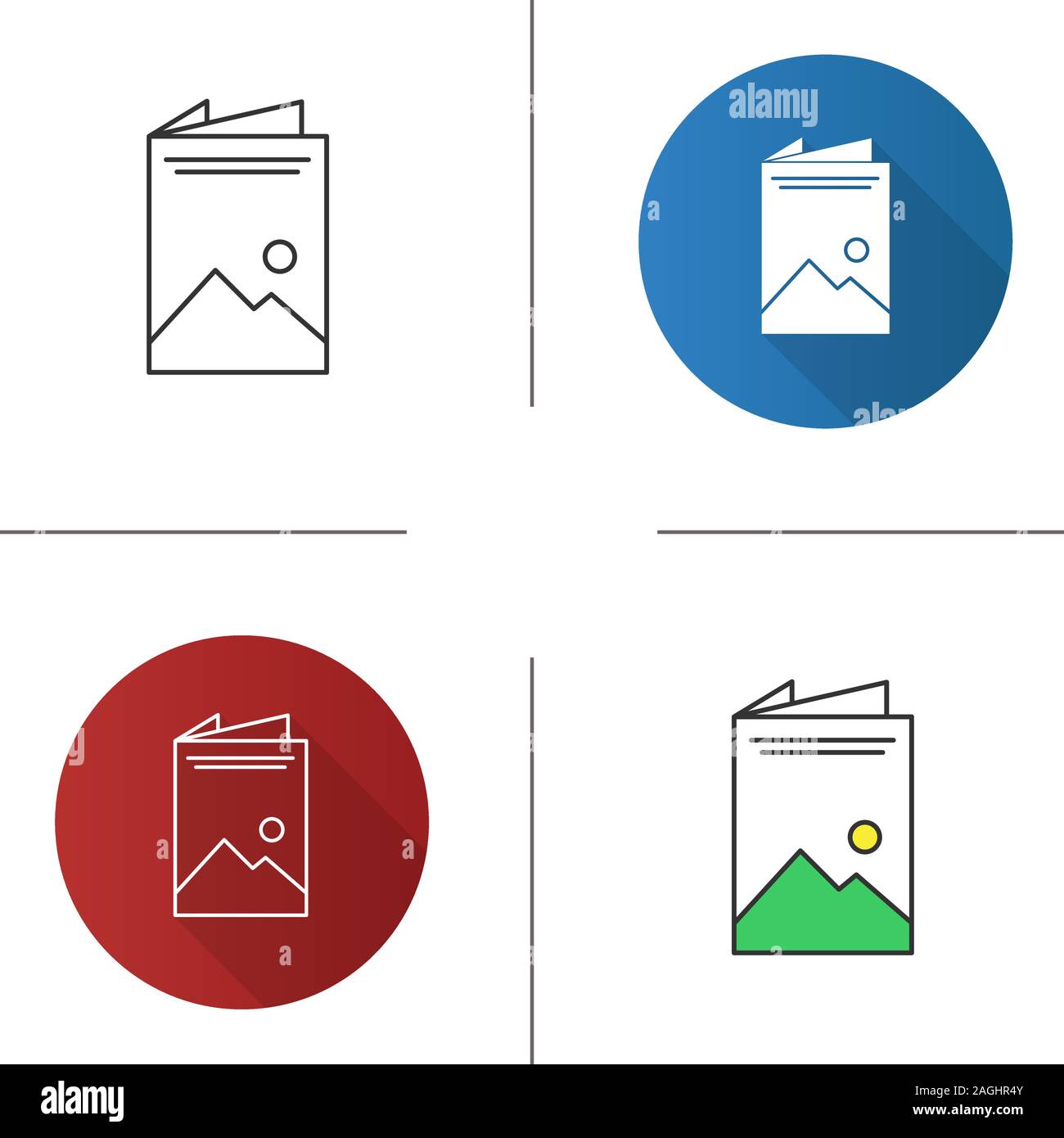 Brochure icon. Leaflet. Flat design, linear and color styles. Isolated vector illustrations ...