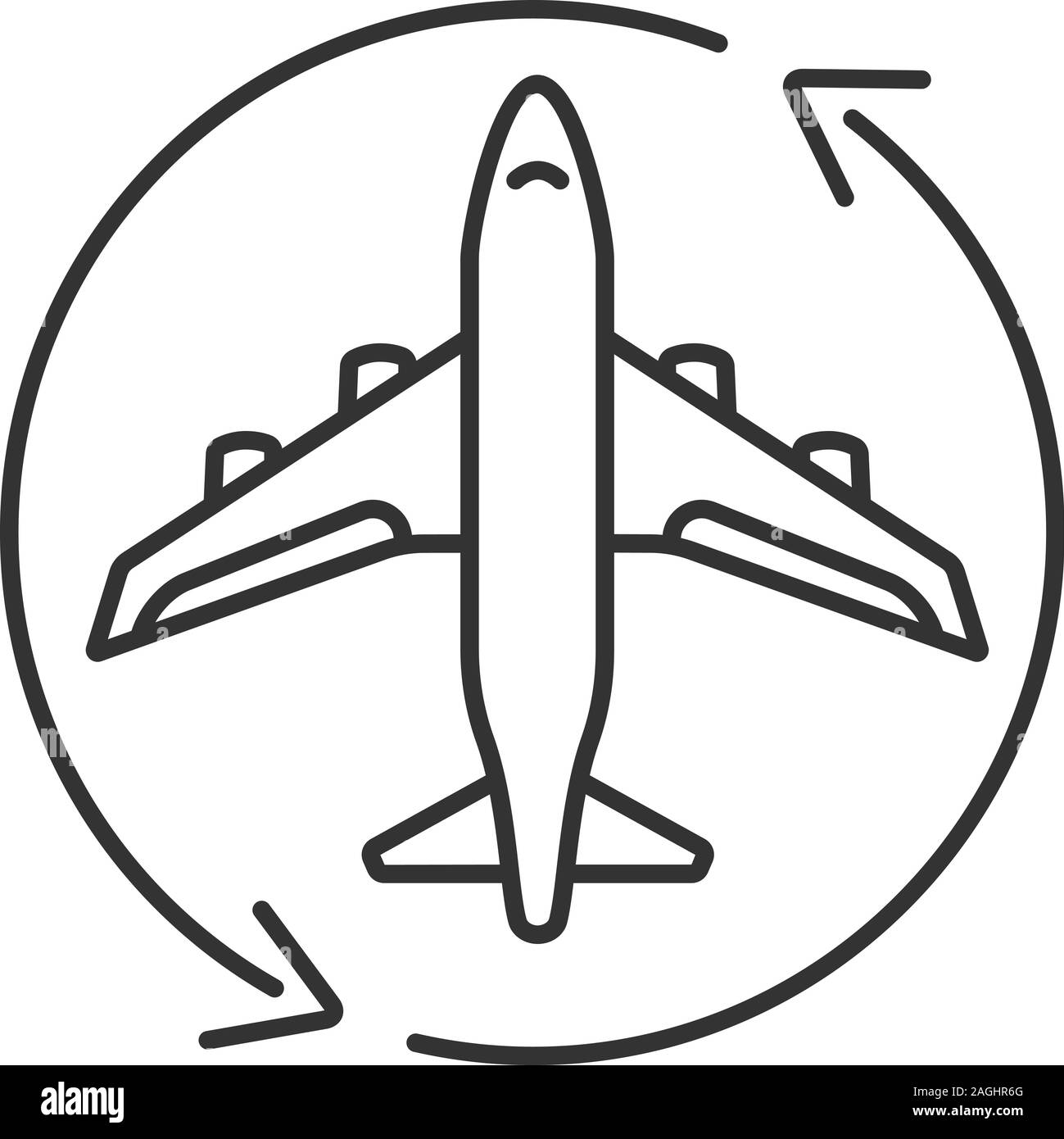 Flight transit linear icon. Circle arrow with airplane inside. Thin ...