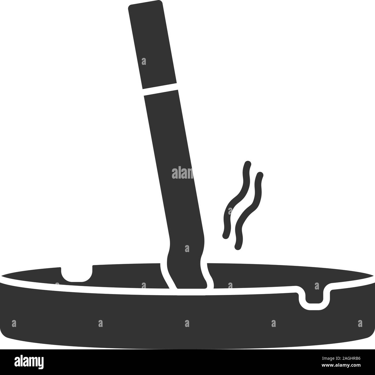 Ashtray with stubbed out cigarette glyph icon. Stop smoking. Silhouette ...