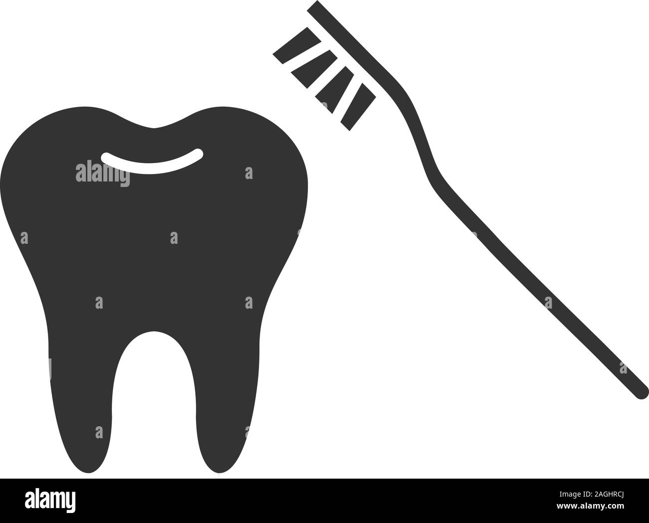 Correct teeth brushing glyph icon. Silhouette symbol. Tooth with ...