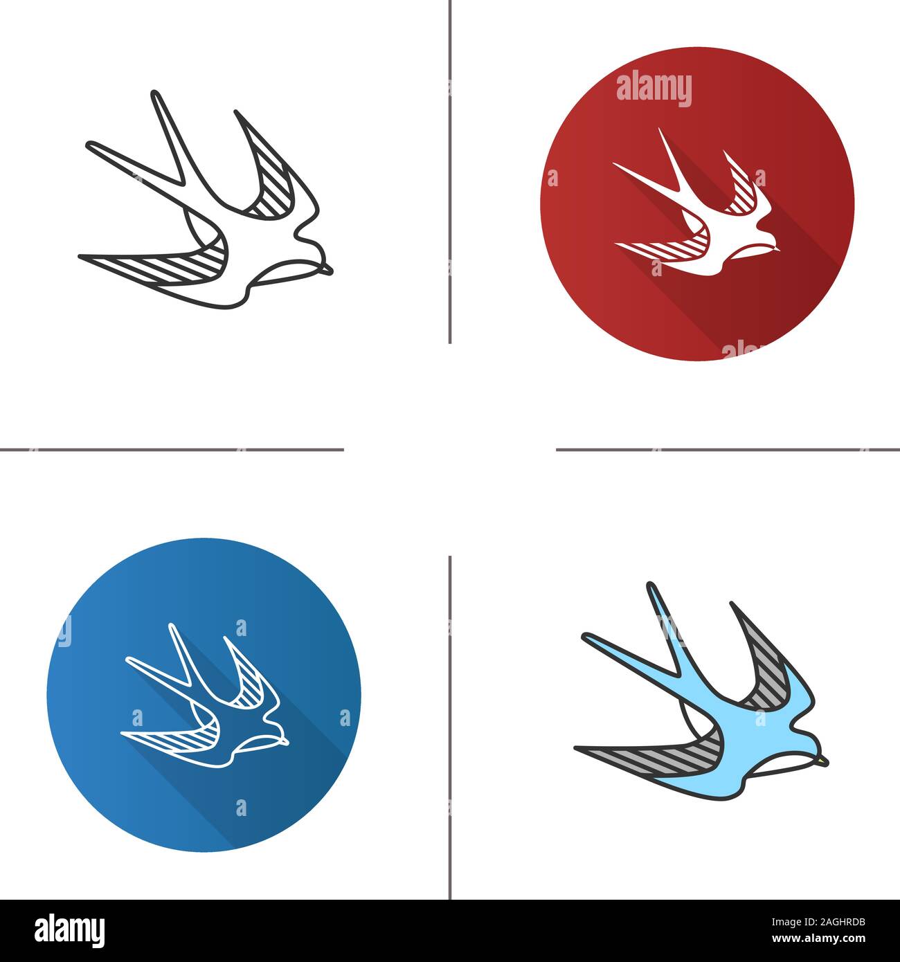 Swallow bird icon. Sailor's tattoo sketch. Flat design, linear and ...