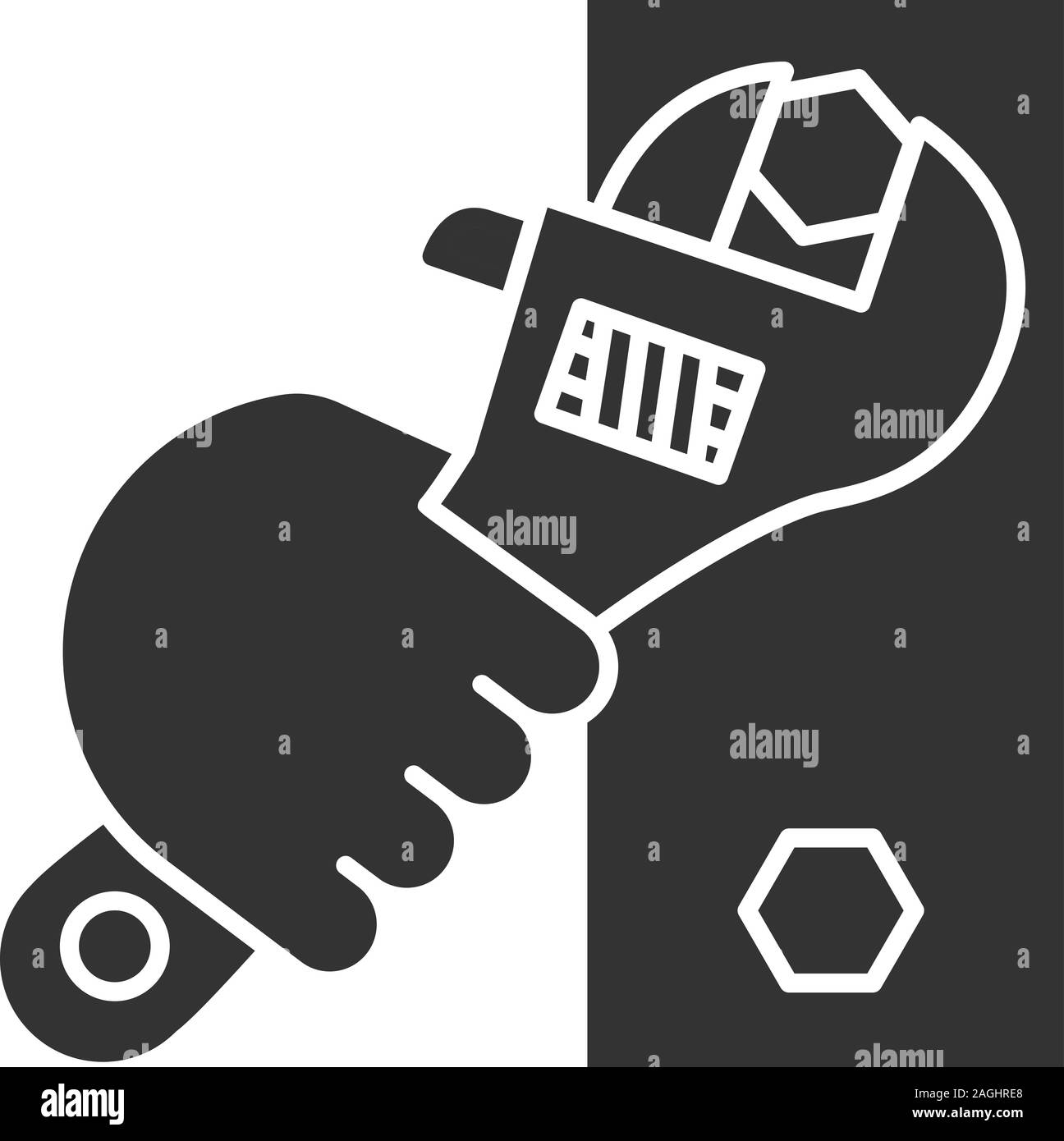 Hand holding wrench glyph icon. Silhouette symbol. Combination spanner ...
