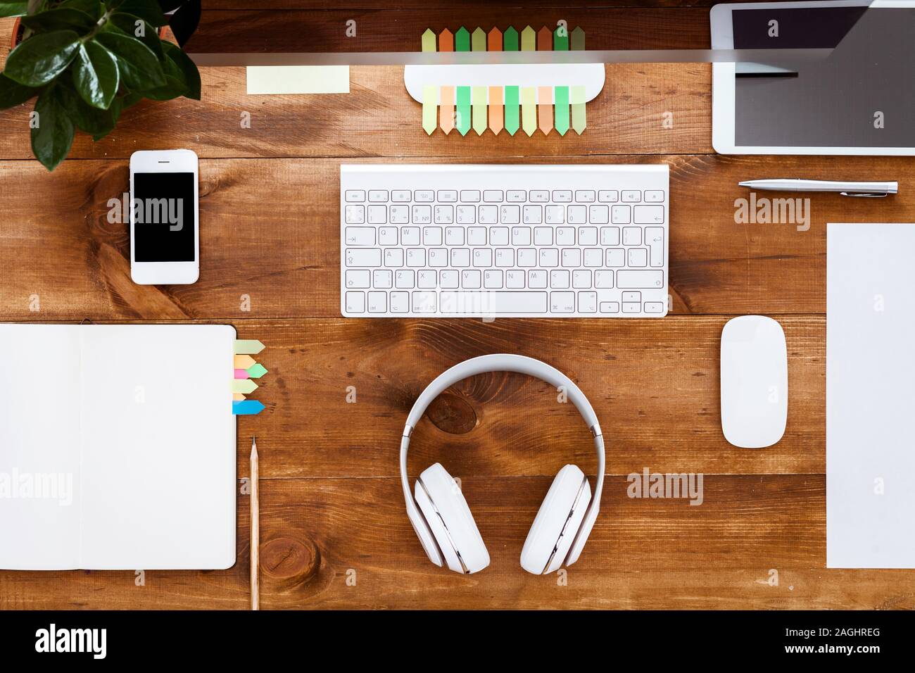 Tech modern table with open empty blank notebook organizer with pen for ...