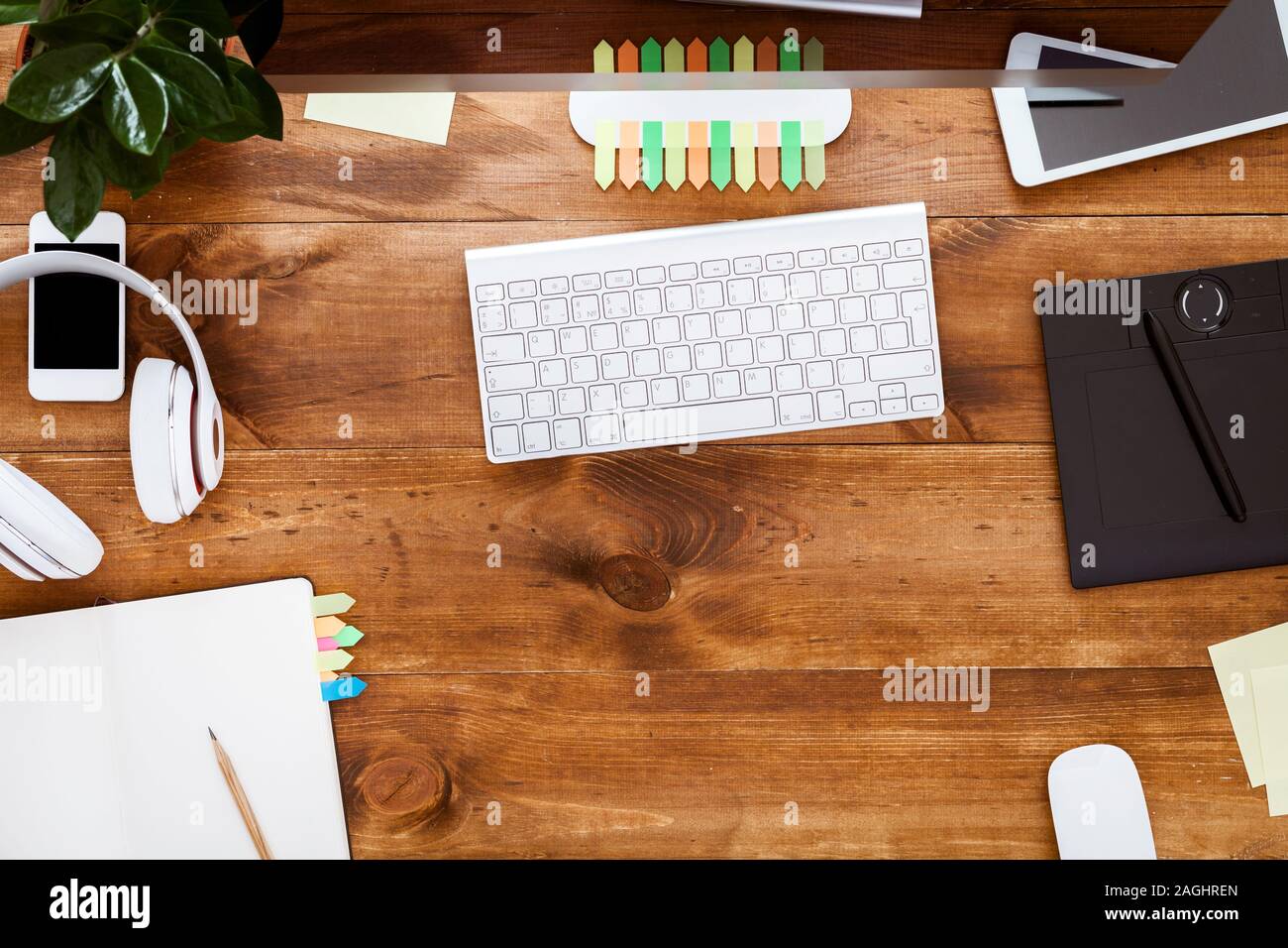 Modern table with open empty blank notebook organizer with pen for ...