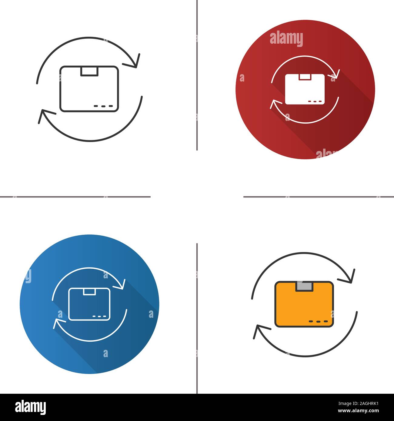 Parcel return service icon. Repackaging. Cardboard box with circle ...