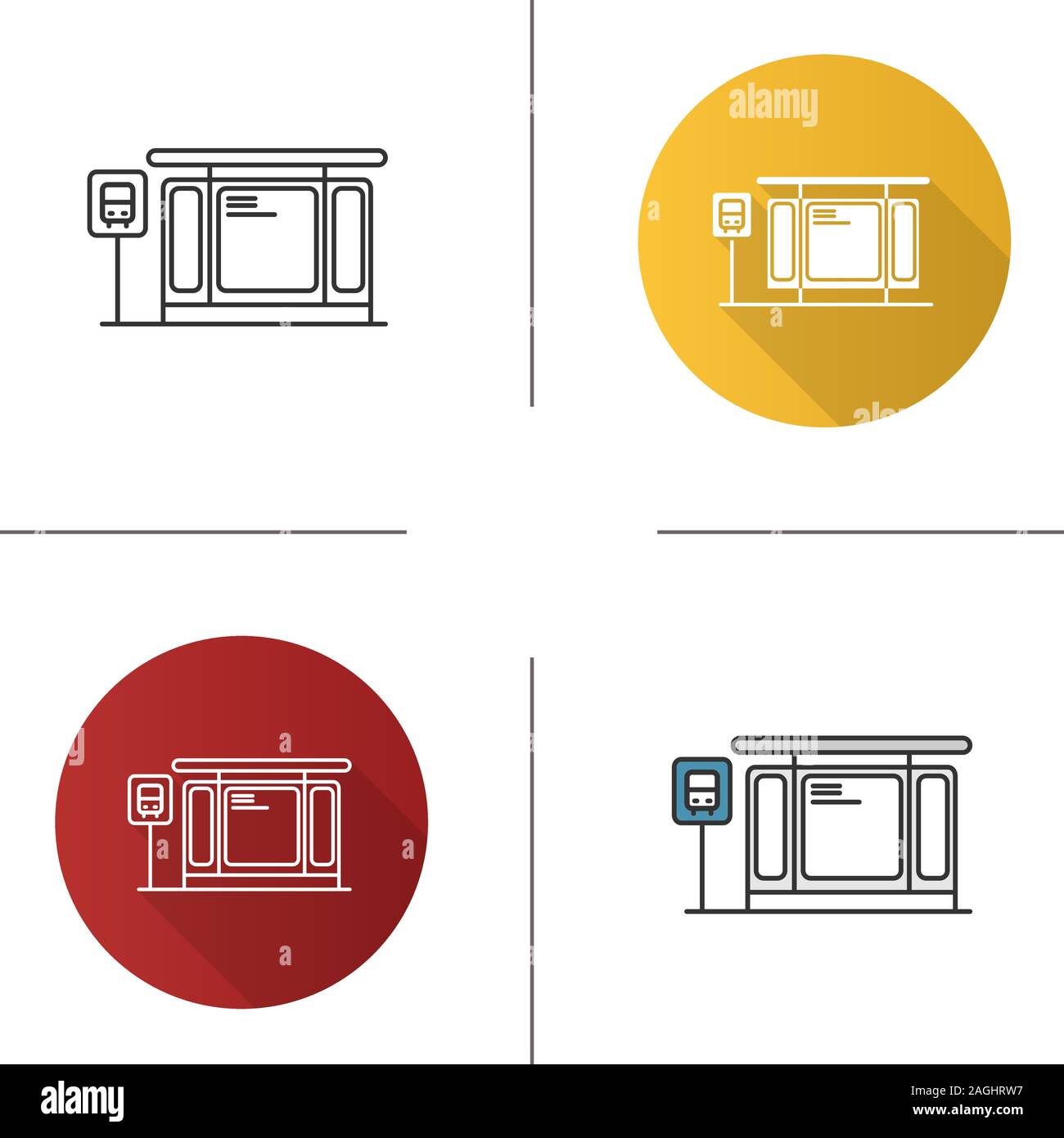 Bus station icon. Flat design, linear and color styles. Isolated vector ...