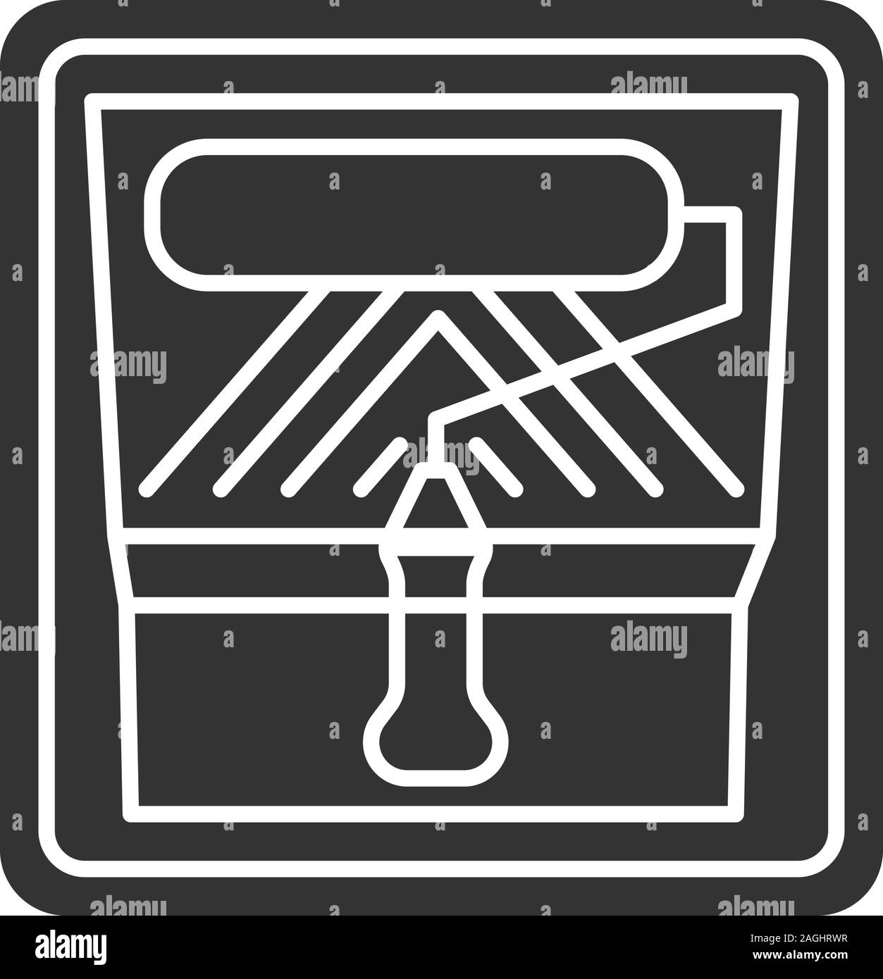 Paint roller in tray container glyph icon. Silhouette symbol. Painting ...