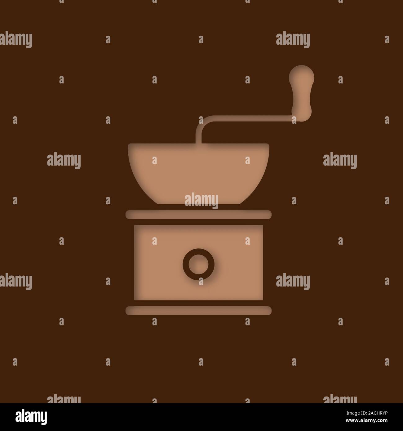 Handle coffee grinder paper cut out icon. Coffee beans milling. Vector ...