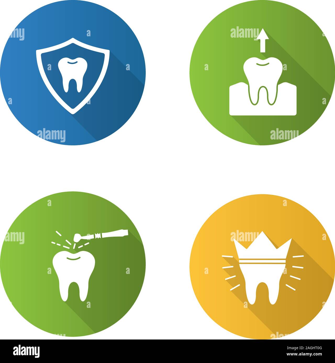Dentistry flat design long shadow glyph icons set. Stomatology. Teeth ...