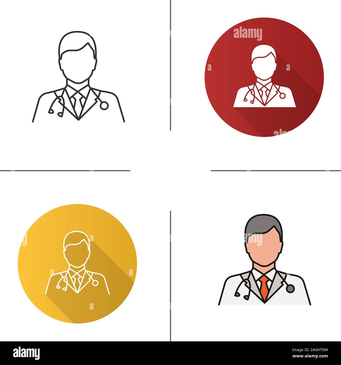 Doctor icon. Medical worker. Practitioner. Flat design, linear and ...